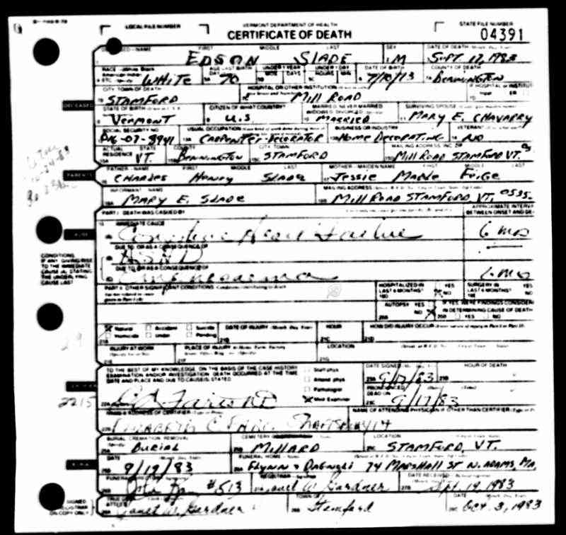 1930 Stamford, Bennington, Vermont Edson S SLADE (10 July 1913 - 17 ...
